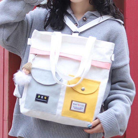 Bags | Canvas Dual Front Pocket Tote Bag | Poshmark